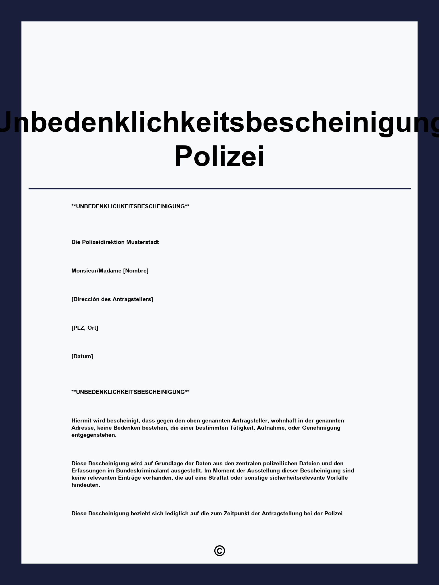 Unbedenklichkeitsbescheinigung Polizei Pdf